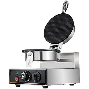 VEVOR Commercial Ice Cream Cone Waffle Maker Machine, 110V Electric Waffle Cone Machine, 1200W Stainless Steel Egg Cone Baker w/Non-Stick Teflon Coating, Temp & Time Control for Restaurant Bakeries