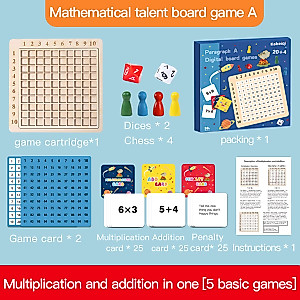 Wooden Math Multiplication and Addition Board with Game Cards Montessori Children Counting Toy Wooden Math Blocks Board for Toddlers Kids Over 3 Years Old (Standard Model)