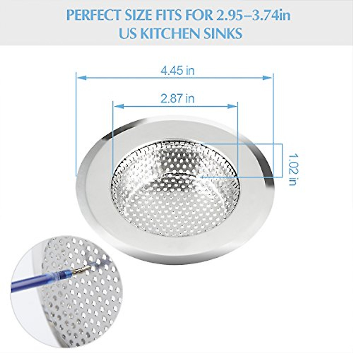 LARNACA 2PCS Kitchen Sink Drain Strainer, Premium Stainless Steel, Large Wide Rim 4.33" Diameter, Simplest of Drain and Strainers