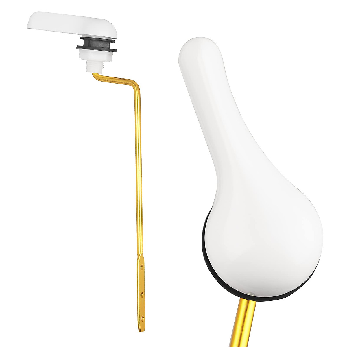 Jwodo Toilet Handle Replacement Kit, Side Mount Toilet Trip Levers with Seal Gasket and Nut, with Stainless Steel Flapper Chains, Universal Replacement for Most Toilets (White)