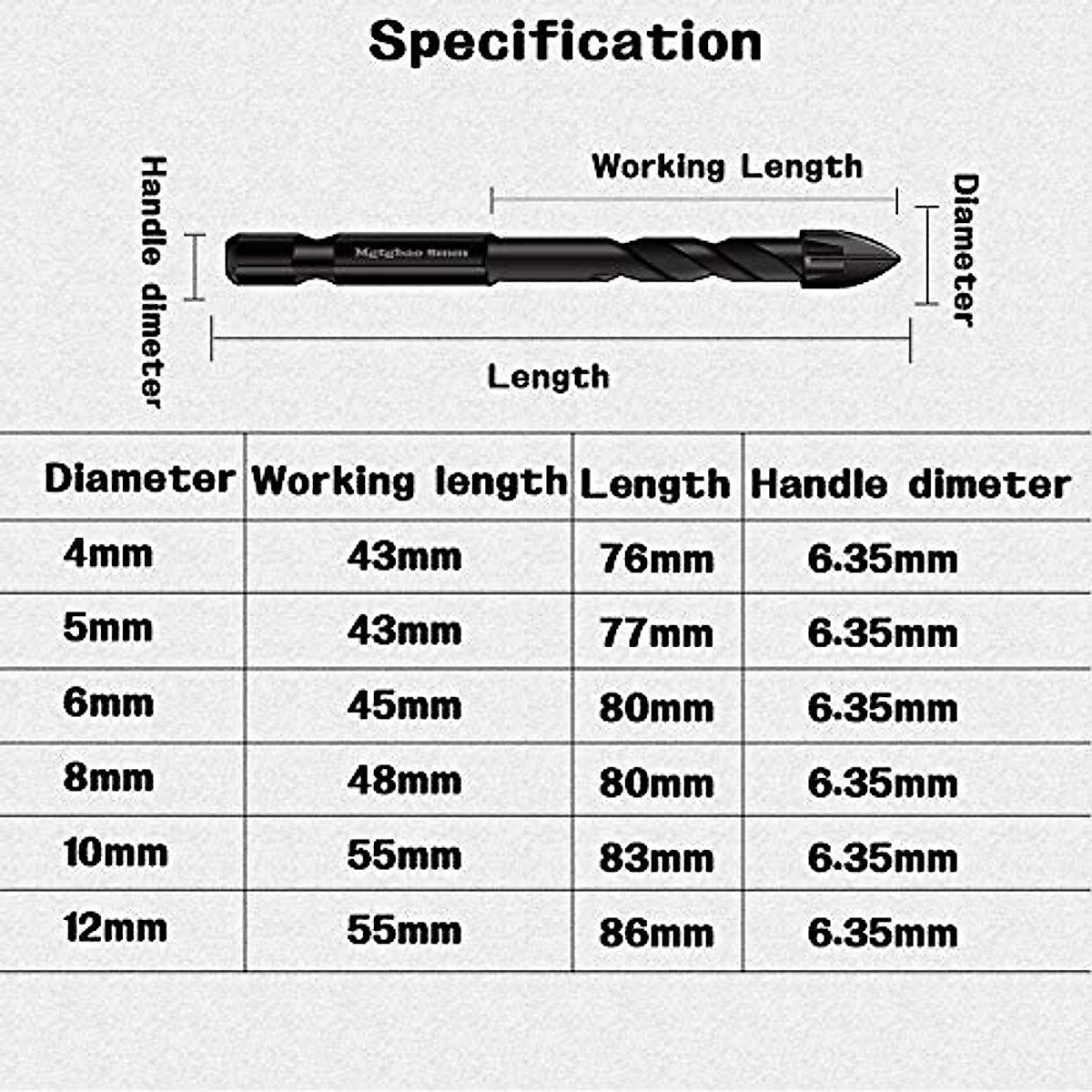 Mgtgbao 6MM and 8MM Masonry Drill Bits, 10PC Concrete Drill Bit Set for Tile,Brick, Plastic and Wood,Tungsten Carbide Tip Best for Wall Mirror and Ceramic Tile 6mm(1/4”), 8mm (5/16”)
