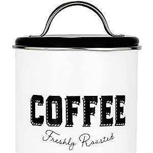 Amici Home Country Cottage Metal Coffee Canister with Lid, Airtight Food Jars for Coffee Bar, White and Black Metal Farmhouse Design for Kitchen Countertop and Pantry, 42-Oz