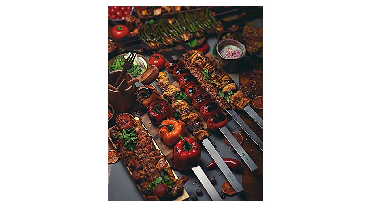 + HOM 6 Kebab 1" Wide Flat Skewers, Stainless Steel, No-Wood Handle ...