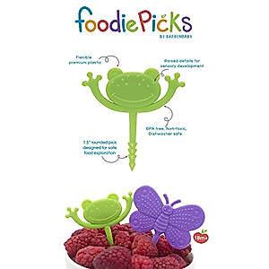 BapronBaby Garden Foodie Picks (2 Pack - Frog & Butterfly) - Toddlers + Preschoolers Utensils - BPA Free - Dishwasher Safe - Self Feeding - 18 Months+