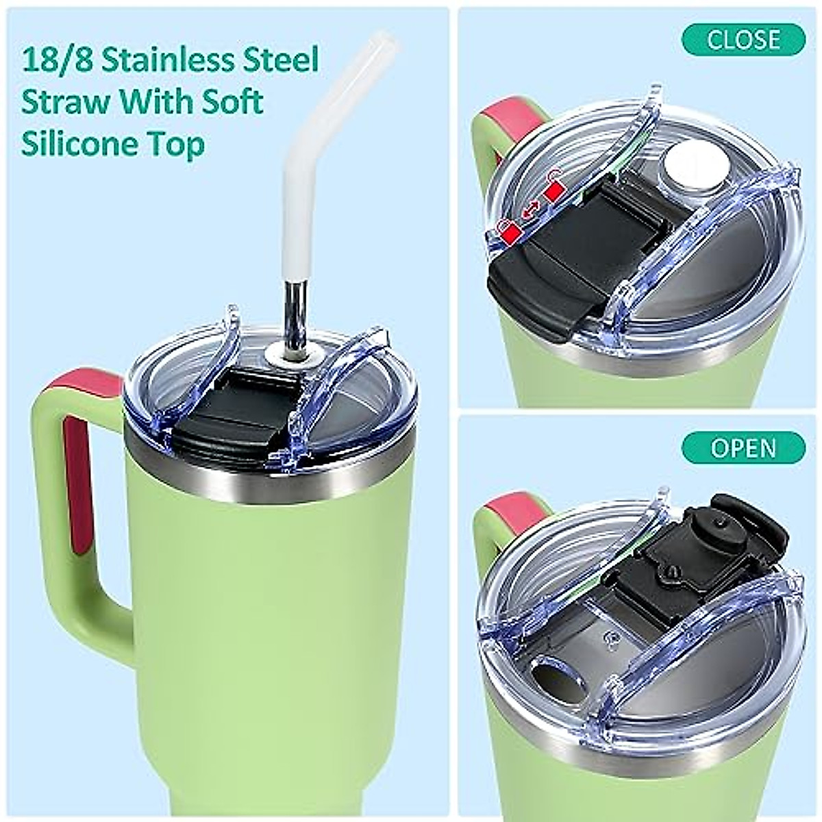 FUNUS 32OZ Insulated Tumbler With Lid and Straws（Two） Stainless Steel Travel Coffee Mug Keep Drinks Cold and Hot Leak -proof Insulated Cup For Travel and Coffee Tea Lovers Gifts