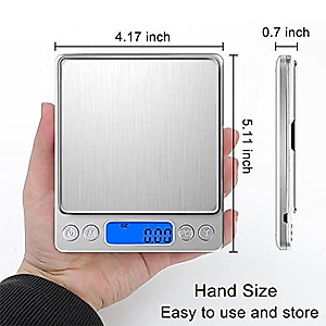 Food Scale Digital Kitchen Scale for Food Ounces and Grams, Small Electronic Pocket Scale for Weight Loss, Baking, Cooking, Coffee, Jewelry, 6.6lb/3kg, 0.01oz/0.1g Precision (Batteries, 2 Trays)
