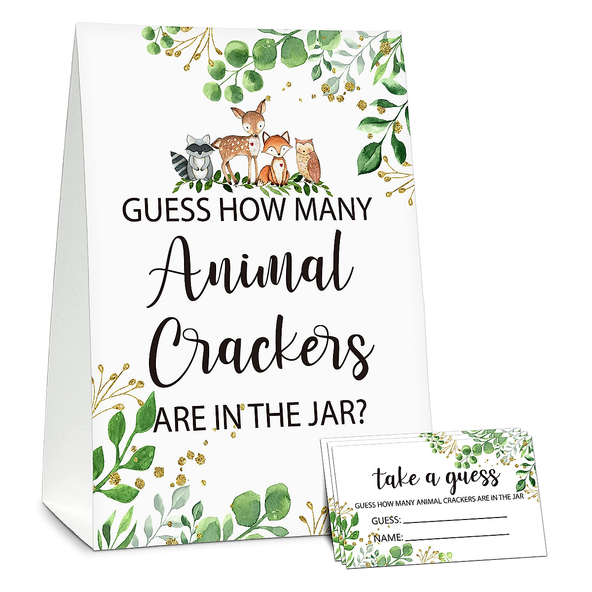 Woodland Guess How Many Animal Crackers Are In The Jar Baby shower Game Cards,Jungle Safari Theme Baby Shower Games-1 Sign And 50 Cards- Baby shower Party Decoration Supplies-C09
