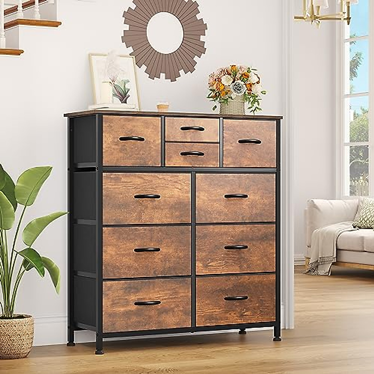 YITAHOME 10 Drawer Dresser, Dresser for Bedroom, Fabric Storage Dresser, Chest of Drawers for Living Room, Hallway, Closets & Nursery - Sturdy Steel Frame, Wooden Top & Easy Pull Fabric Bins