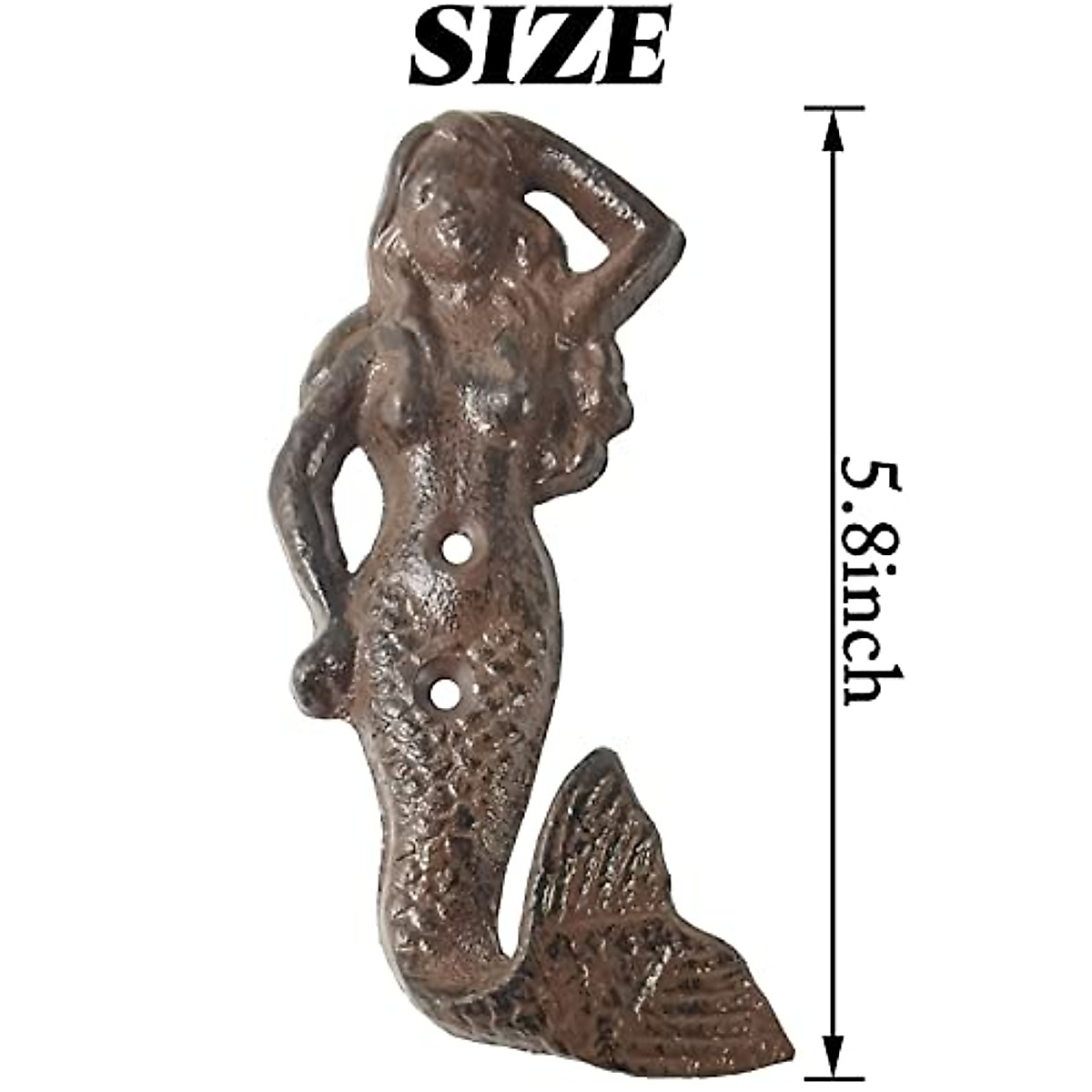 NSBELL 2PCS Rustic Cast Iron Mermaid Hook Wall Hanger Decor Beach Nautical Towel Holder