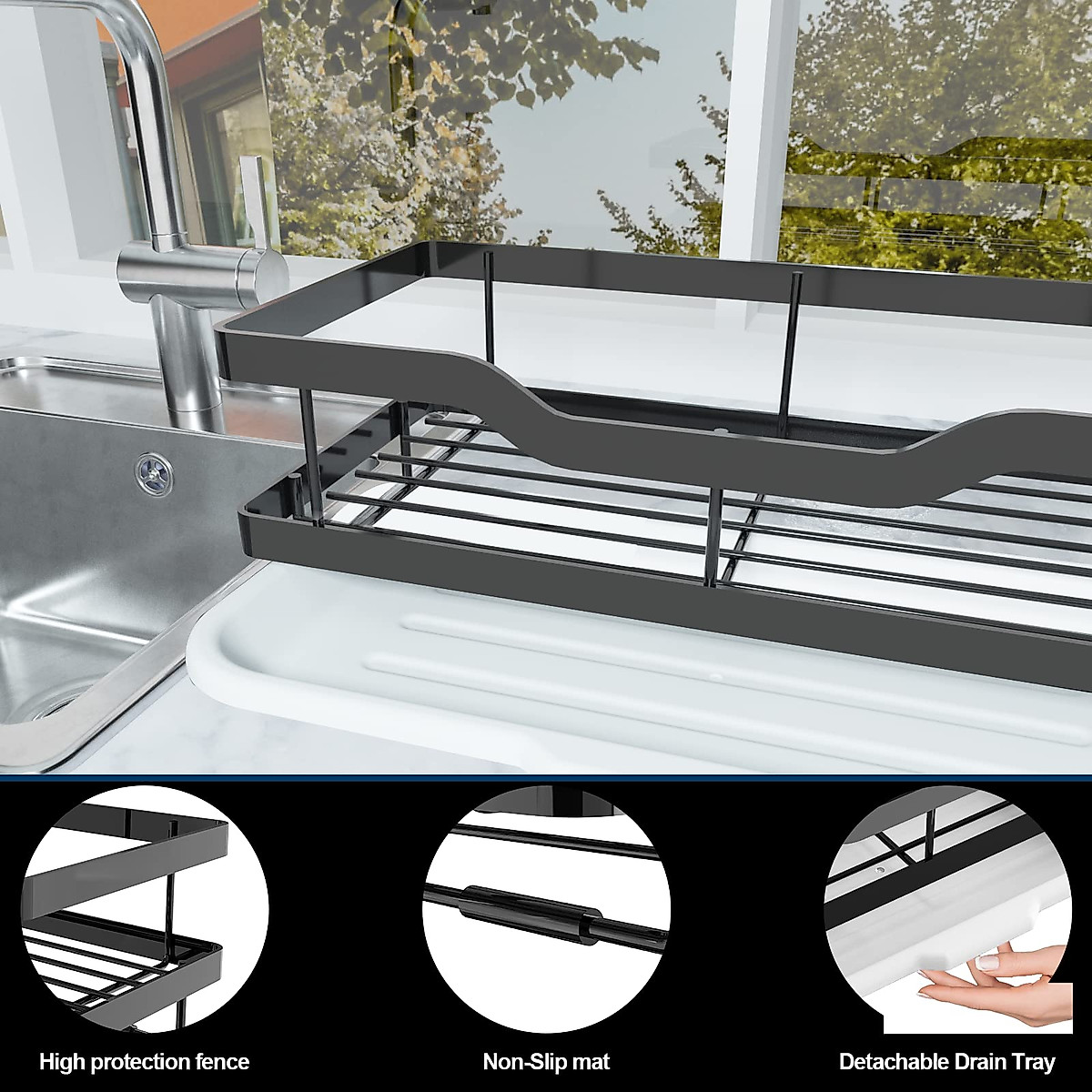 Maifan Sink Caddy Sponge Holder for Kitchen Sink, Large Kitchen Sponge Sink Caddy Organizer, 304 Stainless Steel Dish Soap Caddy Sink Tray Rack for Countertop Storage