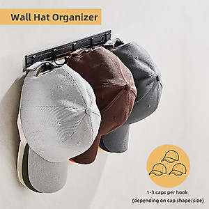 SIMVE Hat Organizer Rack for Baseball Caps Wall Mounted 15.7 in Removable 10 Aluminum Hook for Closet Door Room Entryway Metal Hanging Display Hanger Storage Holder for Towel Key Bag Coat Black