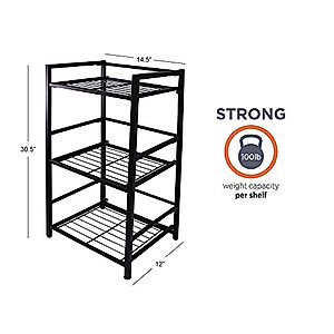 Flipshelf-Folding Metal Bookcase-Small Space Solution-No Assembly-Home, Kitchen, Bathroom And Office Shelving-Black, 3 Shelves, Narrow