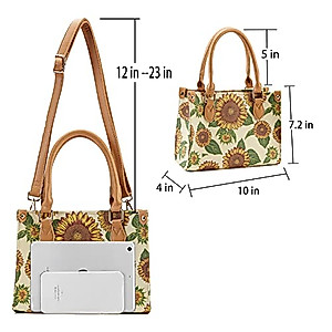 Small Tote Bags for Women Square Shape Handbags Double Top Handles Purses with Strawberry Print and Removable Shoulder Strap (Yellow Sunflower)