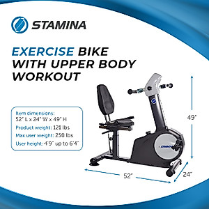 Stamina Elite Total Body Recumbent Bike with Arm Workout - Recumbent Cross Trainer with Smart Workout App for Home Workout - Up to 250 lbs Weight Capacity