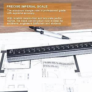 Architectural Scale Ruler for Blueprint, 12'' Metric Metal Engineers Triangle Drafting Ruler with Imperial Measurements for Architects Engineering, Artists, Draftsman Drawing, Laser-Etched Markings