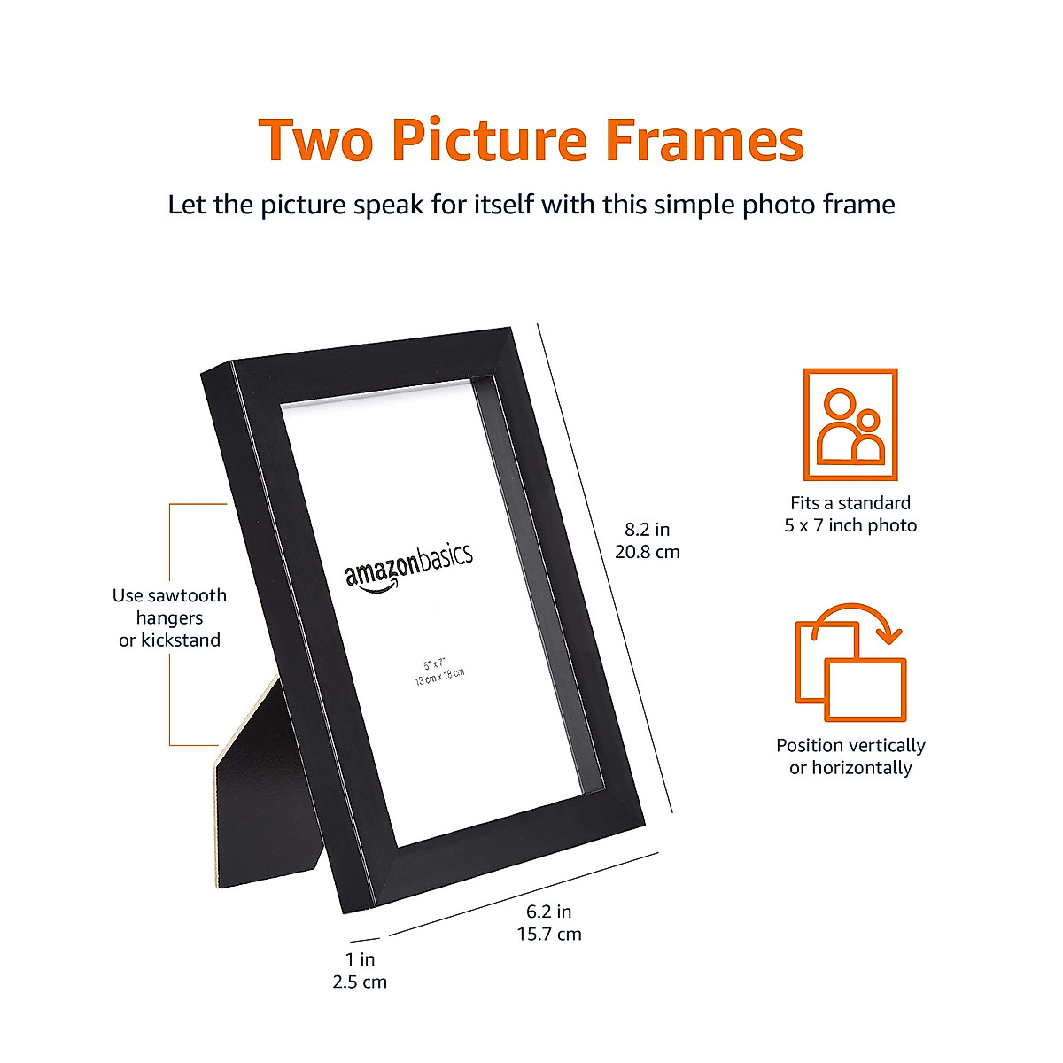 Amazon Basics Photo Picture Frame - 5" x 7", Black - Pack of 2
