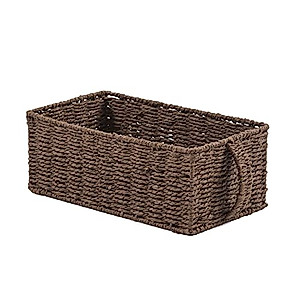 The Lakeside Collection Wicker-Look Decorative Storage Basket with Carry Handle - Brown