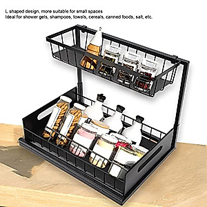 HEITIGN L Shape Under Sink Organizers Cabinet Pull Out Drawer 2 Tier Slide Out Cabinet Undersink Organizers Kitchen L Shape Under Sink Organizers 2 Tier Load Capacity 50lbs Multi Use