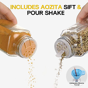 AOZITA 14 Pcs Spice Jars with Bamboo Lids - 4oz Square Spice Bottles with Spice Labels, Shaker Lids, Funnel