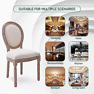 Dining Chairs Upholstered Fabric Chair French Wooden Desk Chair Farmhouse Chairs with Round Back Mid Century with Solid Rubberwood Leg for Dining Room Bedroom Kitchen Restaurant Beige Set of 2