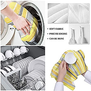 Kitchen Towels Set Ombre Yellow Grey Stripe Hand Towels Dish Towel Geometric Design Dishcloths 2 Pack, 18x28 Inches Absorbent Soft Cotton Dish Cloths Bar Towels & Tea Towels