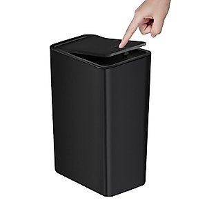 TIPGO Bathroom Trash Can with Lid, 10 Liter/ 2.6 Gallon Slim Garbage Can, Small Trash Bin Waste Basket with Pop-Up Lid for Kitchen, Bedroom, Living Room, Office (Black)