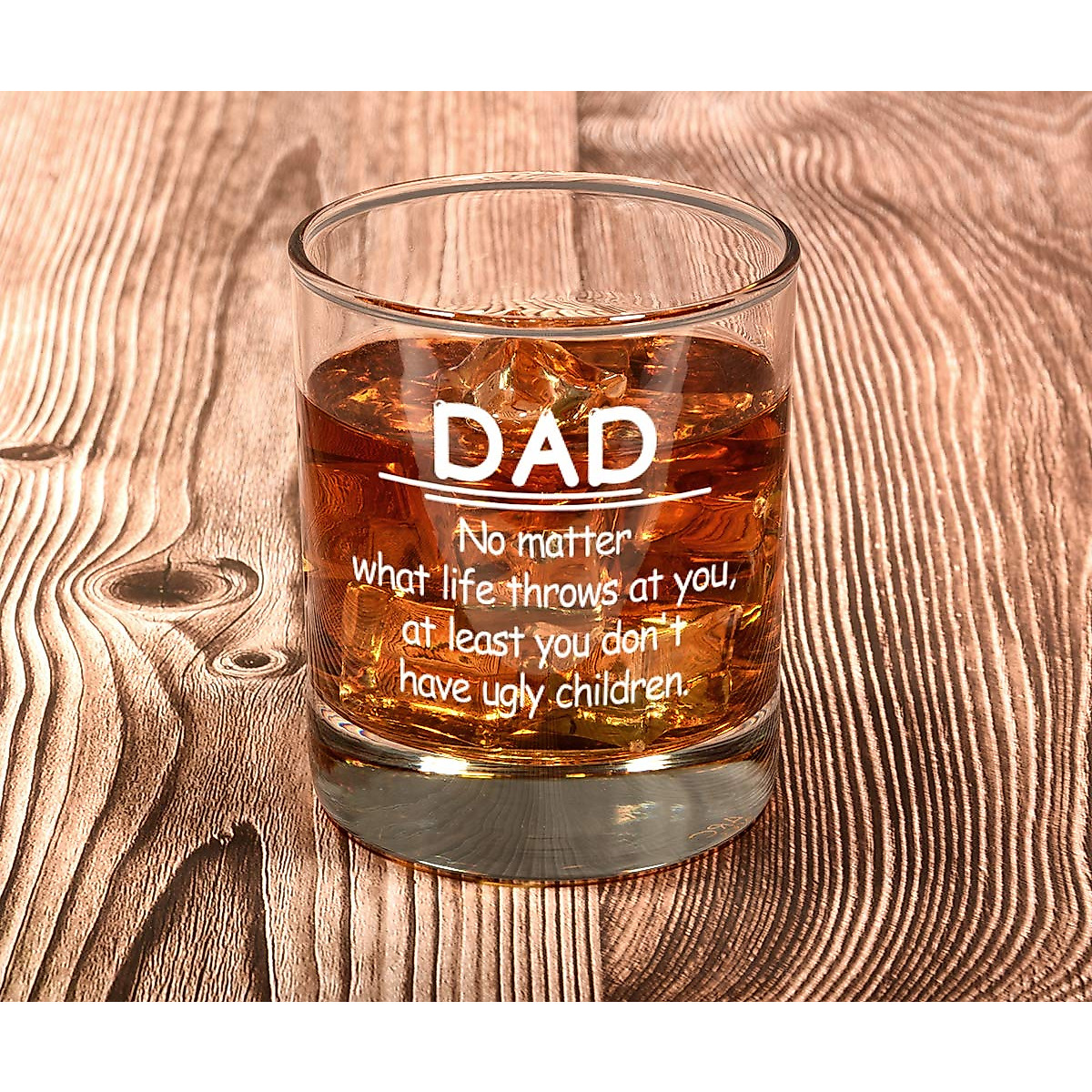 Triwol Funny Birthday Gifts for Dad from Daughter Son Kids, Dad No Matter What/Ugly Children Whiskey Glass Gift for Men Set, Novelty Father's Day Present Ideas for Father, Bourbon Scotch Glass Gift