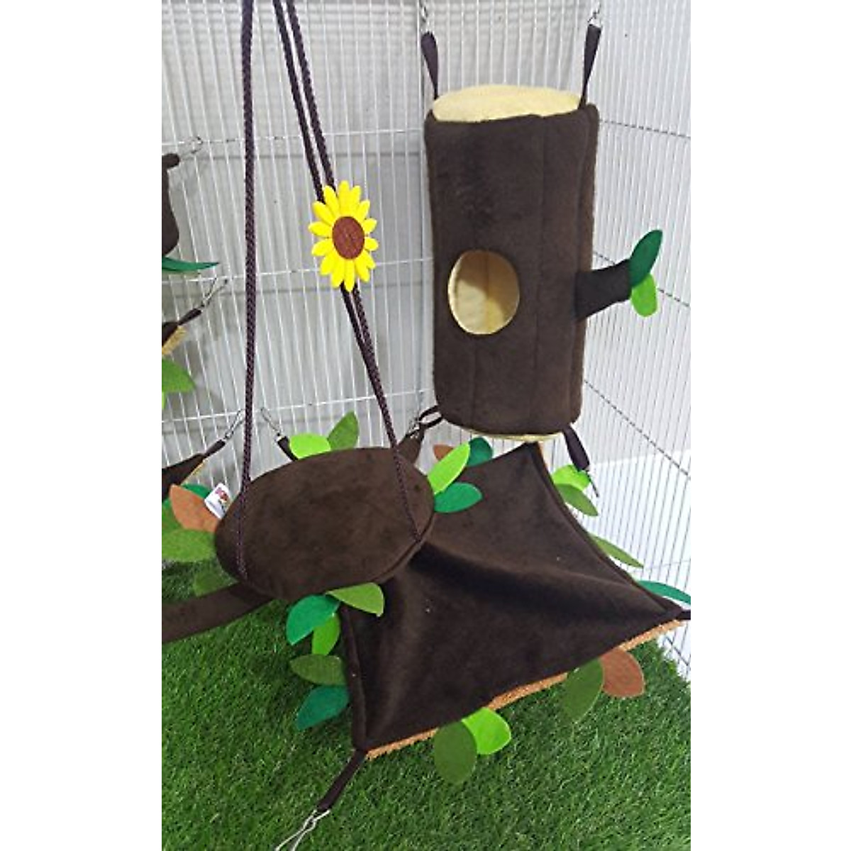 HOT! 7 Pcs/Set Cute Sugar Glider Hamster Marmoset Squirrel Chinchillas Small Pet Hanging Log + Edge Corner Dark Brown Cage Set Forest Pattern Get Free 1 Small Pet Treats, PB's REPUBLIX