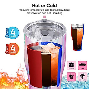 ZONZHI 17oz(500ml) Insulated Tumbler with Lids and Straws & Free Cleaning Brush, Small Reusable Stainless Steel Iced Coffee Tumbler Travel Mug Wine Cup,Keep Drinks Cold 6 Hours,Hot 3 Hours - Rainbow