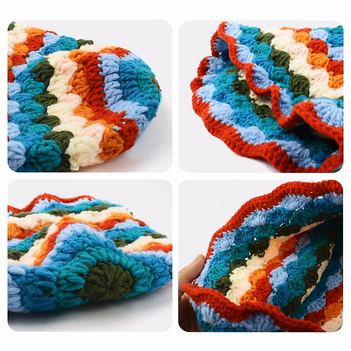 Crochet Bucket Hat Women Trendy Knit Floral Floppy Cap Cute Boho Flower Handmade Beanies Outdoor Boho Travel Fishing Hat