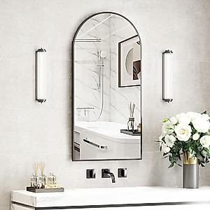 Recessed Medicine Cabinet Mirror for Bathroom,Black Arched Medicine Cabinet with Mirror,Arch Medicine Cabinet Recessed,Metal Edge Bathroom Mirror with Storage,Surface Mount Bathroom Wall Cabinet 16x31