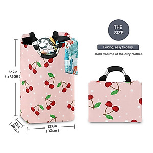 YEGAME Cherry Laundry Hamper, Water-Resistant Oxford Cloth Storage Baskets with Handle, Foldable Lightweight Durable Store Basket for Home Bathroom Bedroom Dorm Nursery