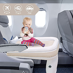 eirix Inflatable Toddler Travel Bed, Portable Baby/Toddler Bed Airplane Footrest Airplane Seat Extender for Kids Suit for Economy Seats, Train, Car (White)