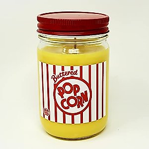 Buttered Popcorn Candle ~ All Natural Premium Soy Candles ~ Movie Night 12oz Jars (Buttered Popcorn)