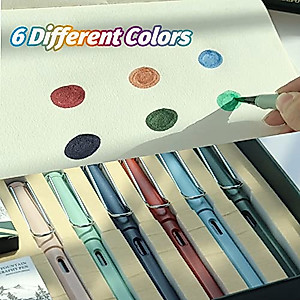 Maikedepot Calligraphy Brush Pens, 6pcs Calligraphy Pen Set Fountain Hand Lettering Pens Fibre Tip with Ink Refill Converter and 48 Ink Cartridges for Beginner and Professional Artists