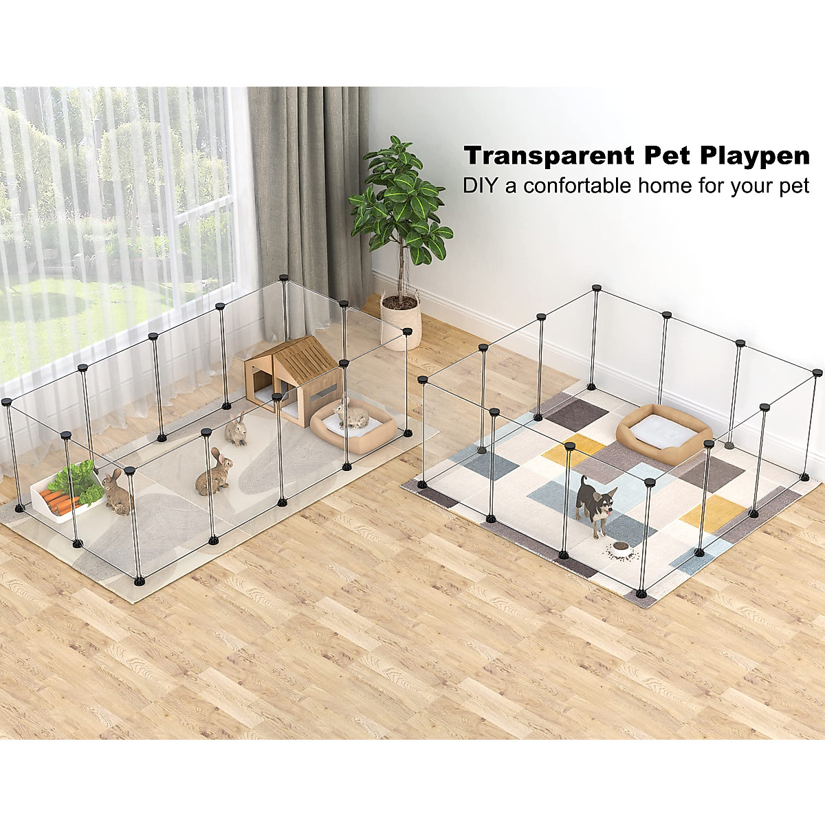 Pet Playpen,24 Inch Tall Puppy Playpen Portable Small Animals Playpen, Pet Fence Yard Fence for Puppy,Bunny,Guinea Pigs,Ferrets,Mice,Hamsters,Hedgehogs,Turtles