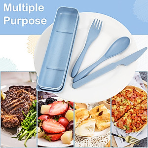 Yahenda 28 Sets Reusable Travel Utensils Set with Case Wheat Straw Cutlery Portable Spoon Knife Fork Tableware Set Lunch Box Bulk for Operation Christmas Adults Kids Travel Picnic(Pastel Color)