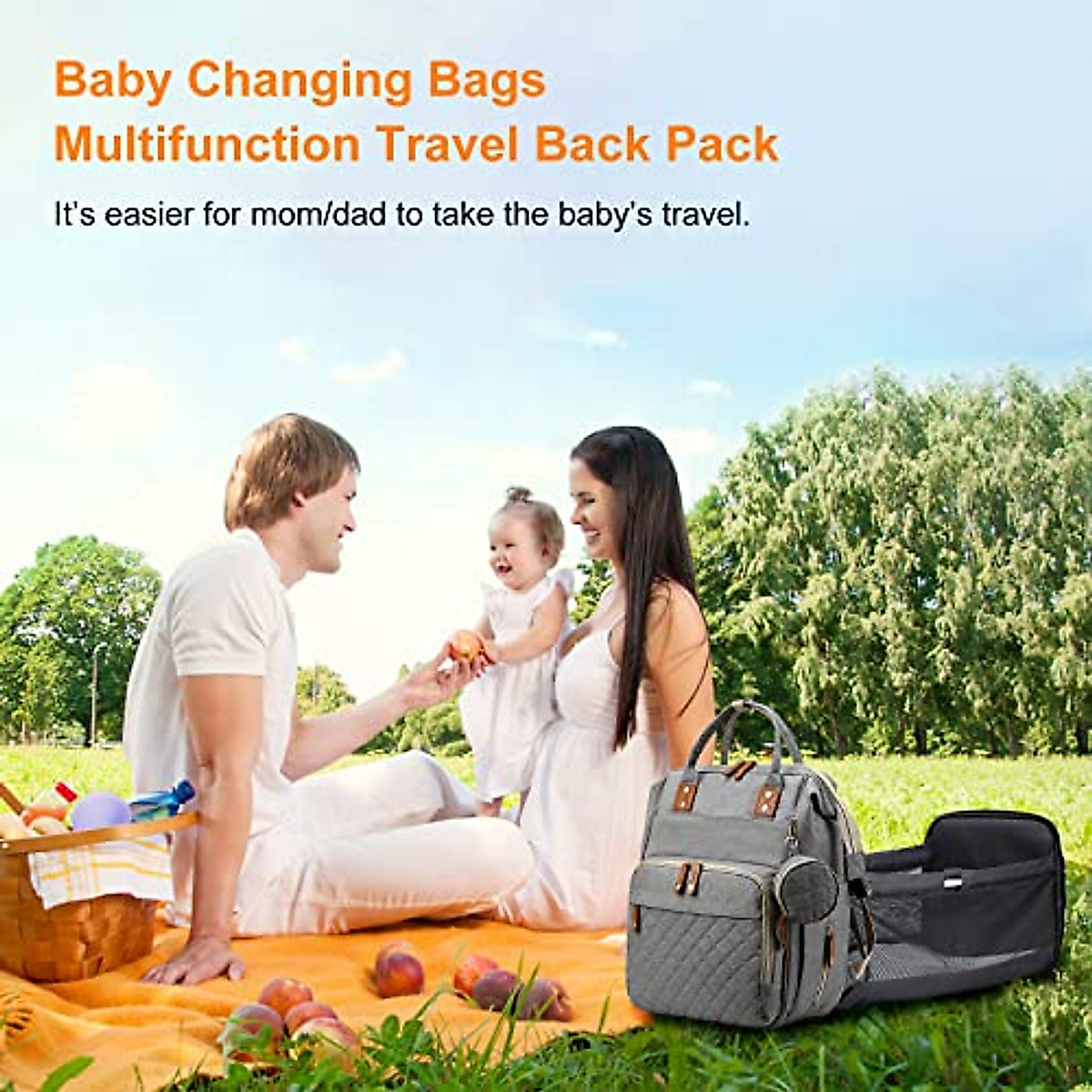 Milecan Diaper Bag Backpack, Unisex Baby Nappy Bags with Changing Pad, Pacifier Case & Stroller Straps&USB Charging Port, Multifunction Waterproof Travel Back Pack for Moms Dads, Grey