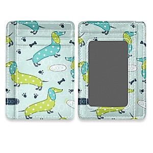Linomo Thin leather Card Holder and Money Clip Cute Dachshunds Dog Wallet RFID Blocking for Men & Women