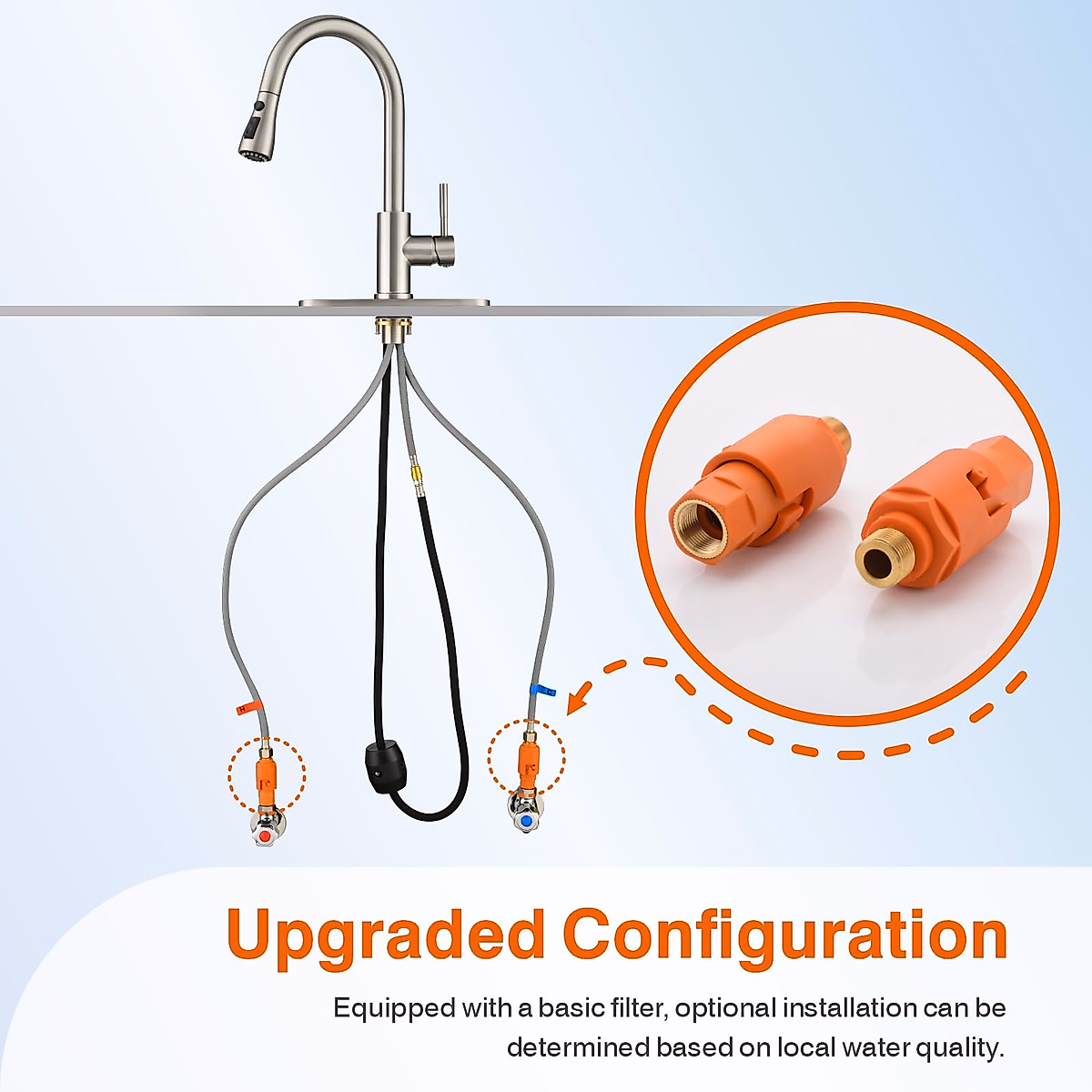 RULIA Kitchen Faucet, Kitchen Sink Faucet, Sink Faucet, Pull-Down Kitchen Faucets, Free Water Filter Included, Brushed Nickel, Stainless Steel, PB1020