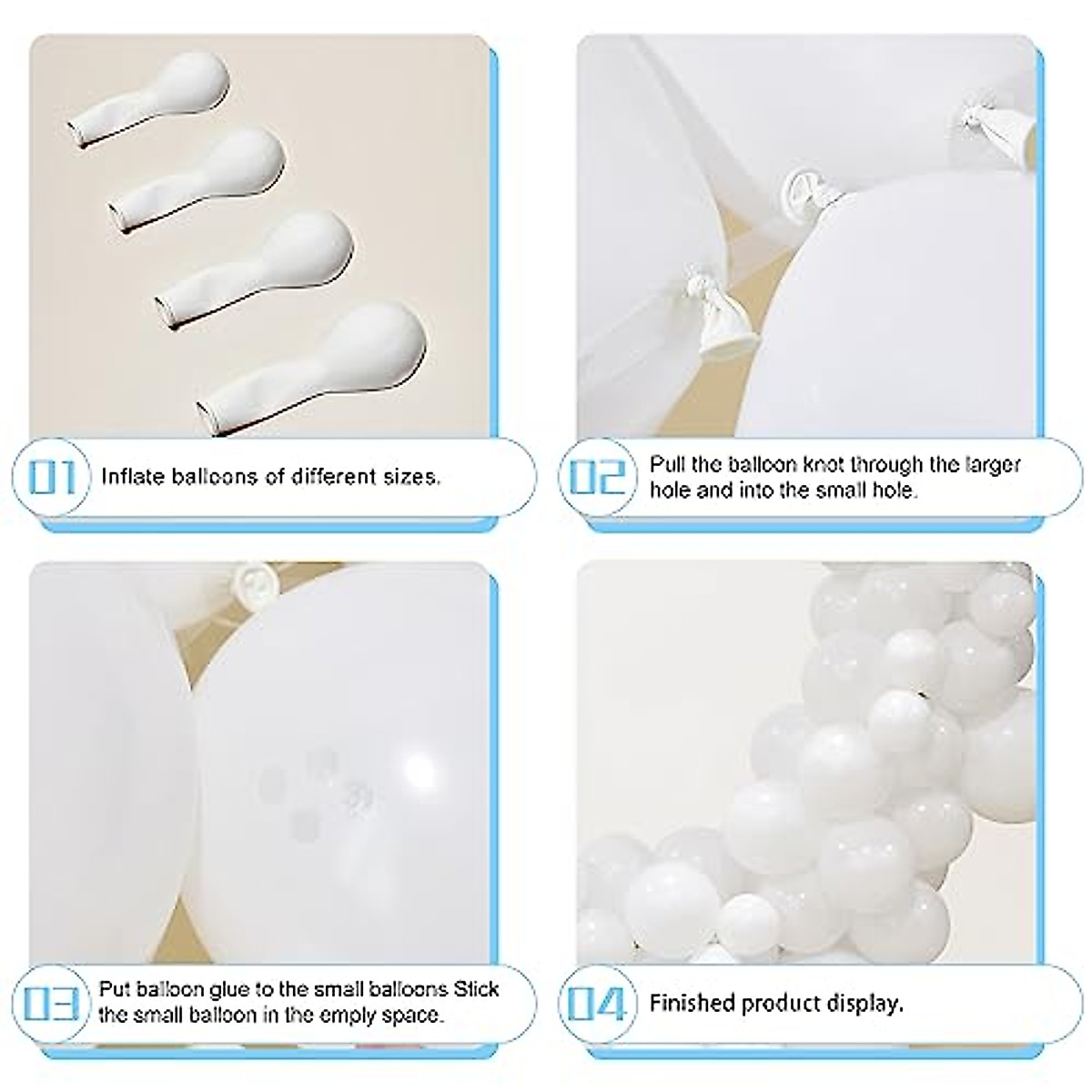 XIXIGOU 110 Pcs White Balloon Garland Arch Kit, White Balloons Different Sizes 18/12/10/5 Inch Matte White Latex Balloons for Baby Shower/Birthday Party/Graduation/Wedding Party Decoration