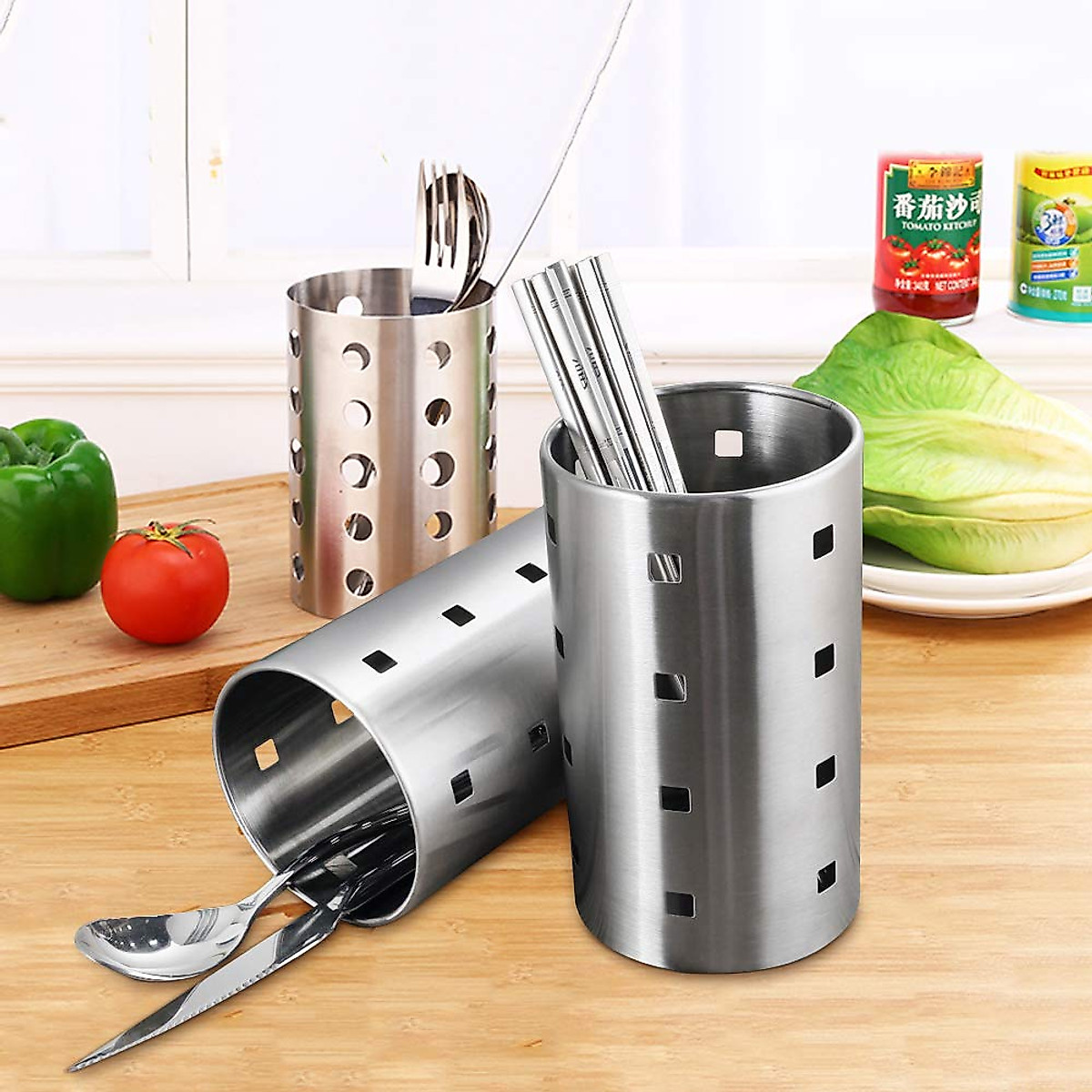 Zerodis Cutlery Storage Rack,Thickened Stainless Steel Kitchen Chopsticks Holder Utensil Drying Basket Tableware Spoon Knife Fork Case Organizer Drainer(L)