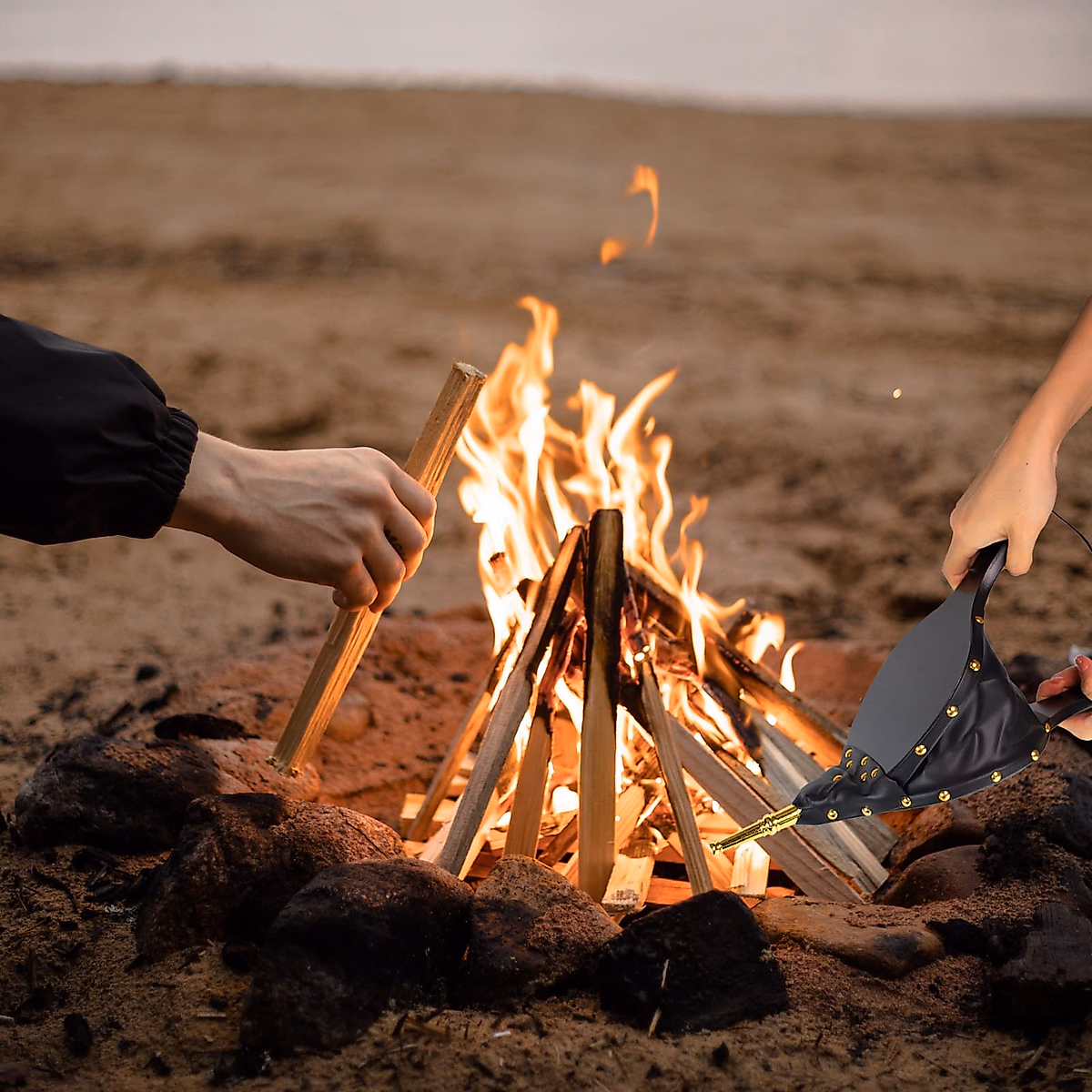 EsLuker.ly Fireplace Bellows Indoor 15.5" x 7", Wood Air Blower with Hanging Strap Cast Nozzle Hand Bellow Pump for Fire Pit Wood Stove BBQ Outdoor Camping (Black)