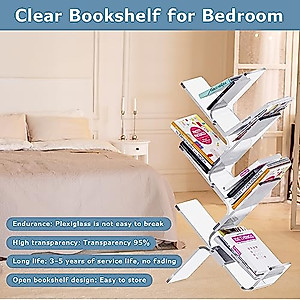 Nalwort Acrylic Tree Bookcase, 6 Tier Standing Bookshelf, Tree Bookshelf, Clear Modern Book Shelf Organizer, Storage Rack for Bedroom, Open Bookcase for Living Room, Office