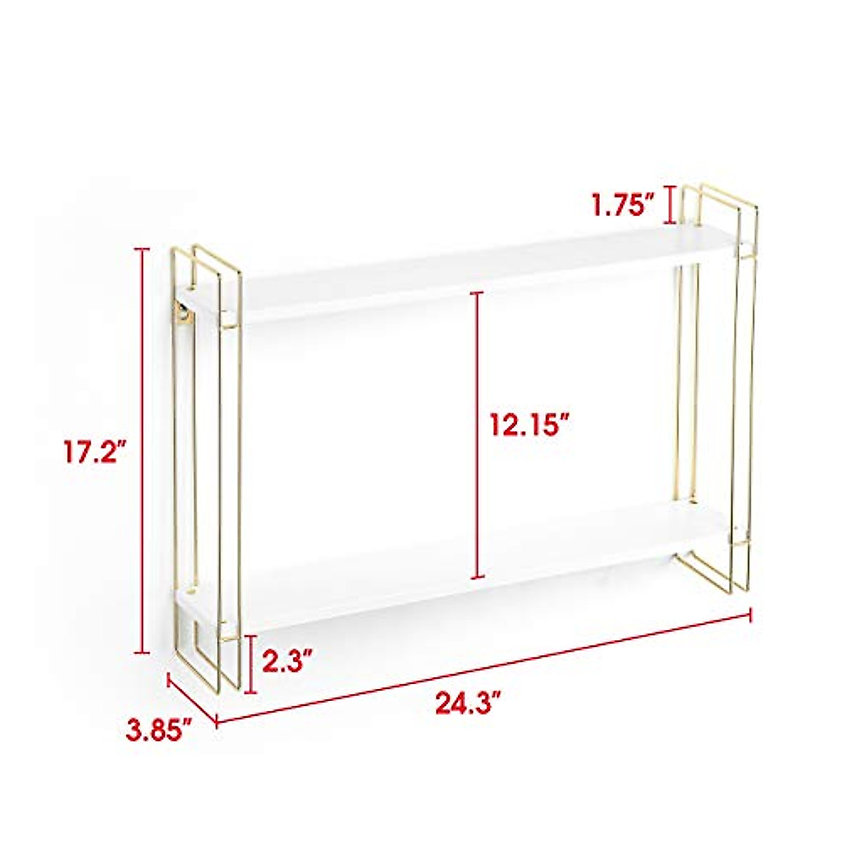 J JACKCUBE DESIGN White and Gold Floating Shelf, 2 Tier Wall Mount Shelves for Modern Wall Décor, Display and Storage for Living Room Bedroom, Bathroom, Kitchen -MK534A