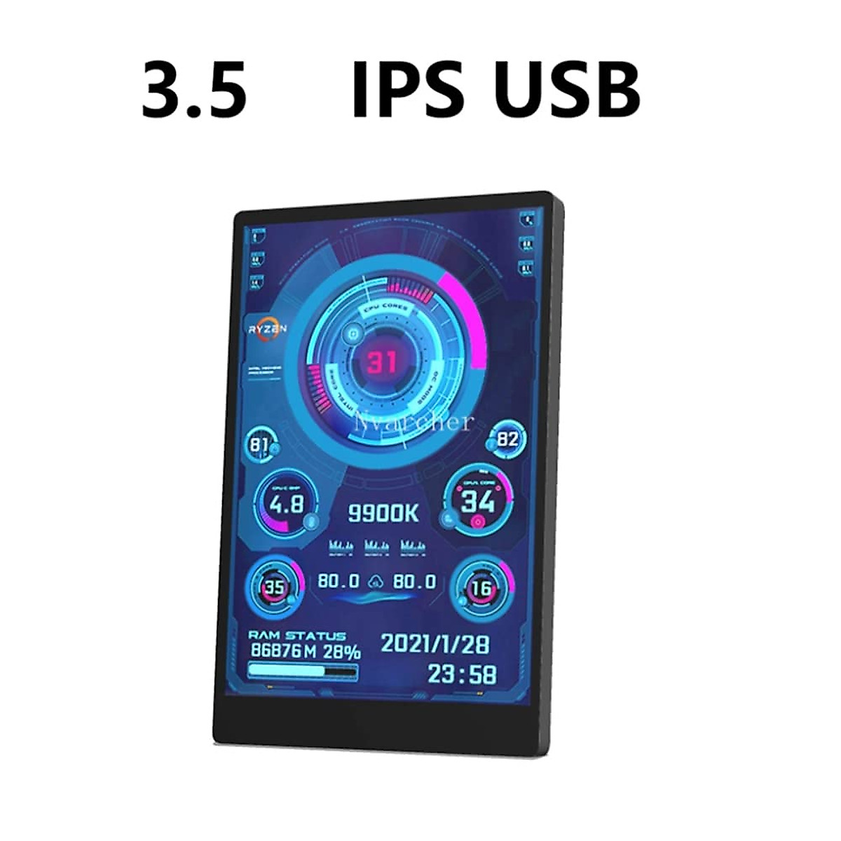 TOODA 3.5 Inch IPS USB Mini Screen AIDA64 PC CPU RAM HDD Data Monitor Computer Temperature Display Type-C Sub Screen