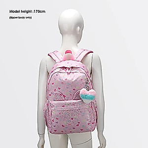 Kid Backpack for Girls and Boys -18-inch Lightweight, Spacious, Waterproof School Backpack Bag With Heart Design cute heart-shaped pendant and cat ears Toddlers Backpack For Ages 6+ And Above(Pink)