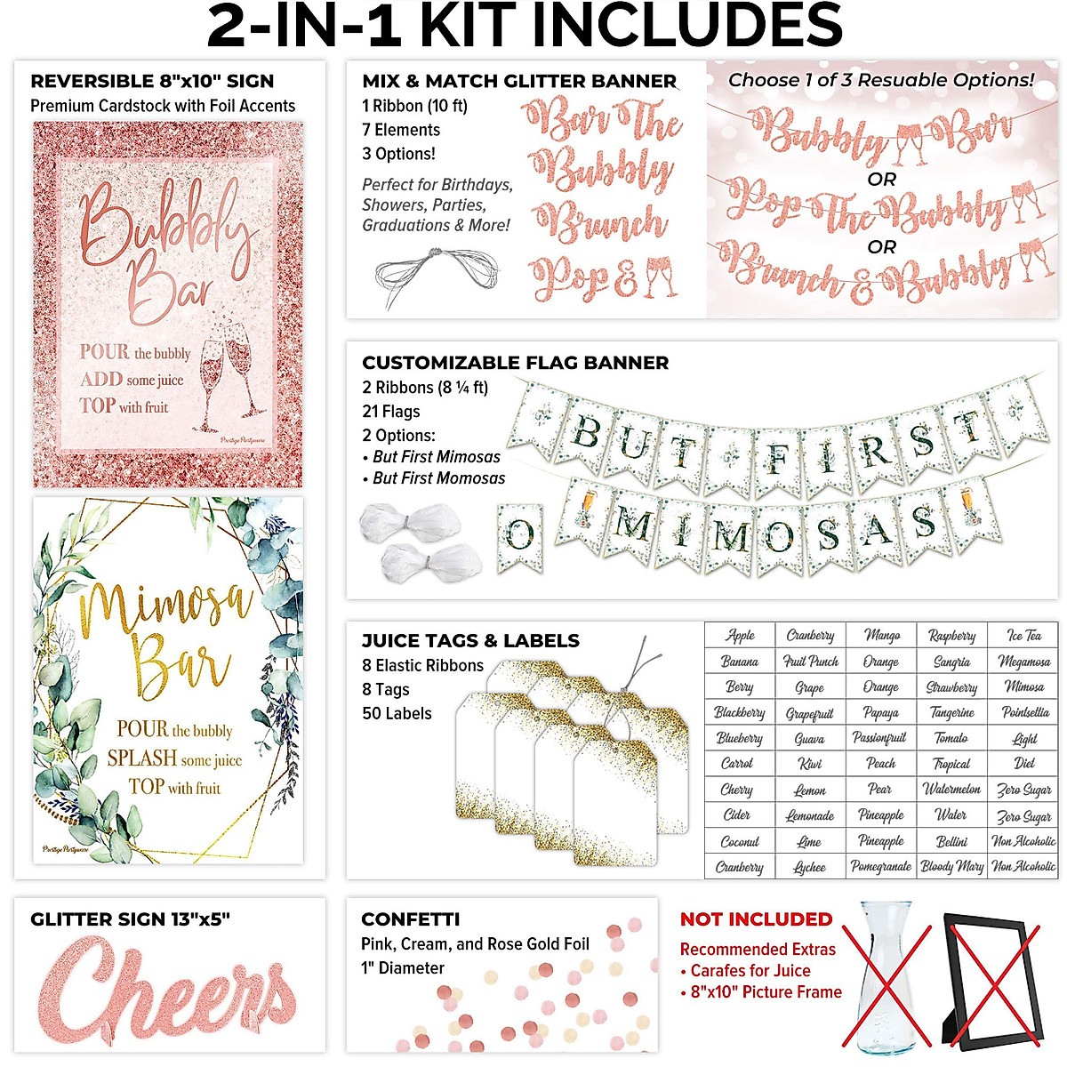 PRESTIGE Mimosa Bar Kit | Bridal Shower Decorations, Rose Gold Bachelorette Party Decorations, Bridal Shower Decor, Brunch & Bubbly Bar Sign, Pink Galentines Day Decorations, Mothers Baby Girl (Rose)