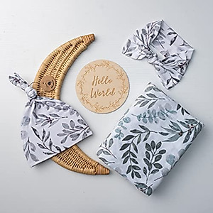 Miaoberry 100% Organic Eucalyptus Muslin Swaddle Set with Hat and Bow