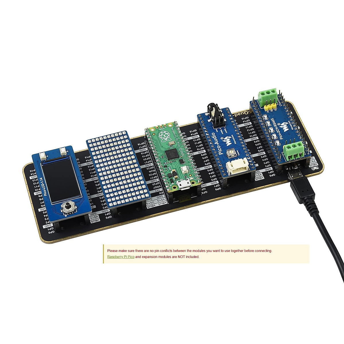Waveshare 4xPorts Quad GPIO Expander Supports USB External Power Supply for Raspberry Pi Pico Series Motherboard